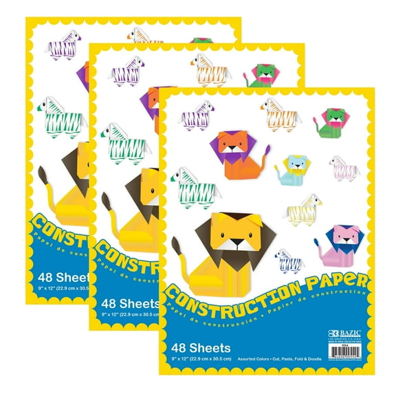 BAZIC Construction Paper Pad 48 Sheets 9"x12" Assorted Colors, 3-Pack ...