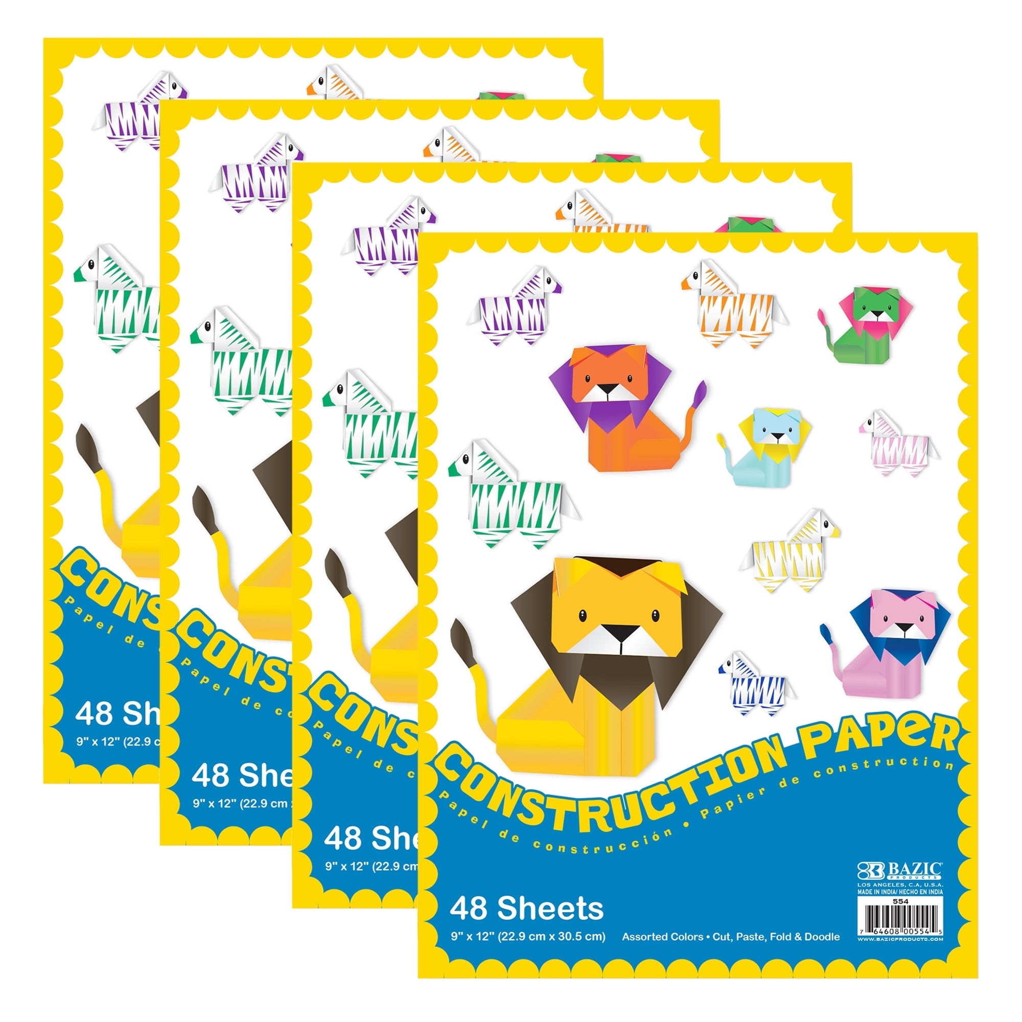 BAZIC Construction Paper Pad 48 Sheets 9"x12" Assorted Colors, 4-Pack ...