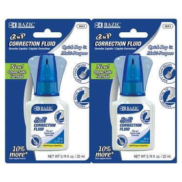 BAZIC Correction Fluid 20 ml, Bristle Brush White Out (2/Pack), 1-Pack ...
