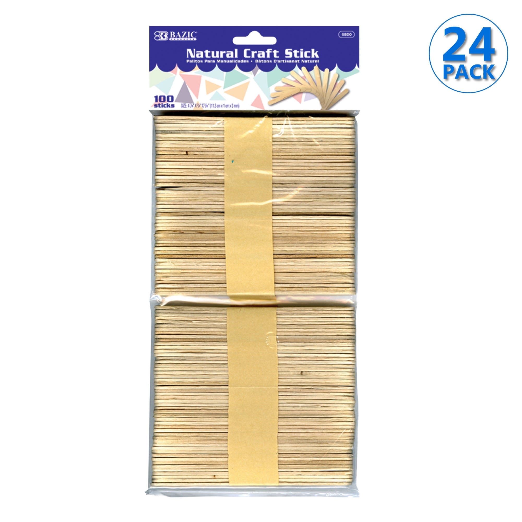 BAZIC Craft Sticks Natural Wood, Non Toxic Stick (100/pack), 24-Packs ...