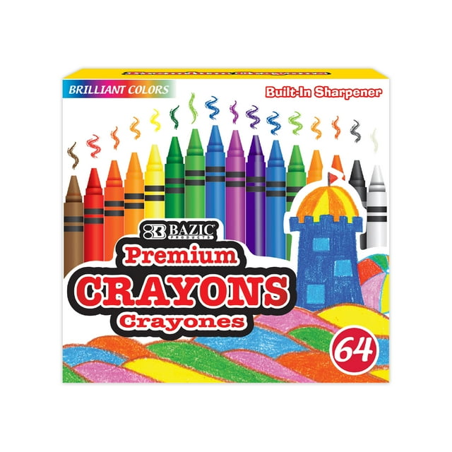 BAZIC Crayons 64-Count Coloring Crayon Set w/ Sharpener (64/Pack), 1 ...