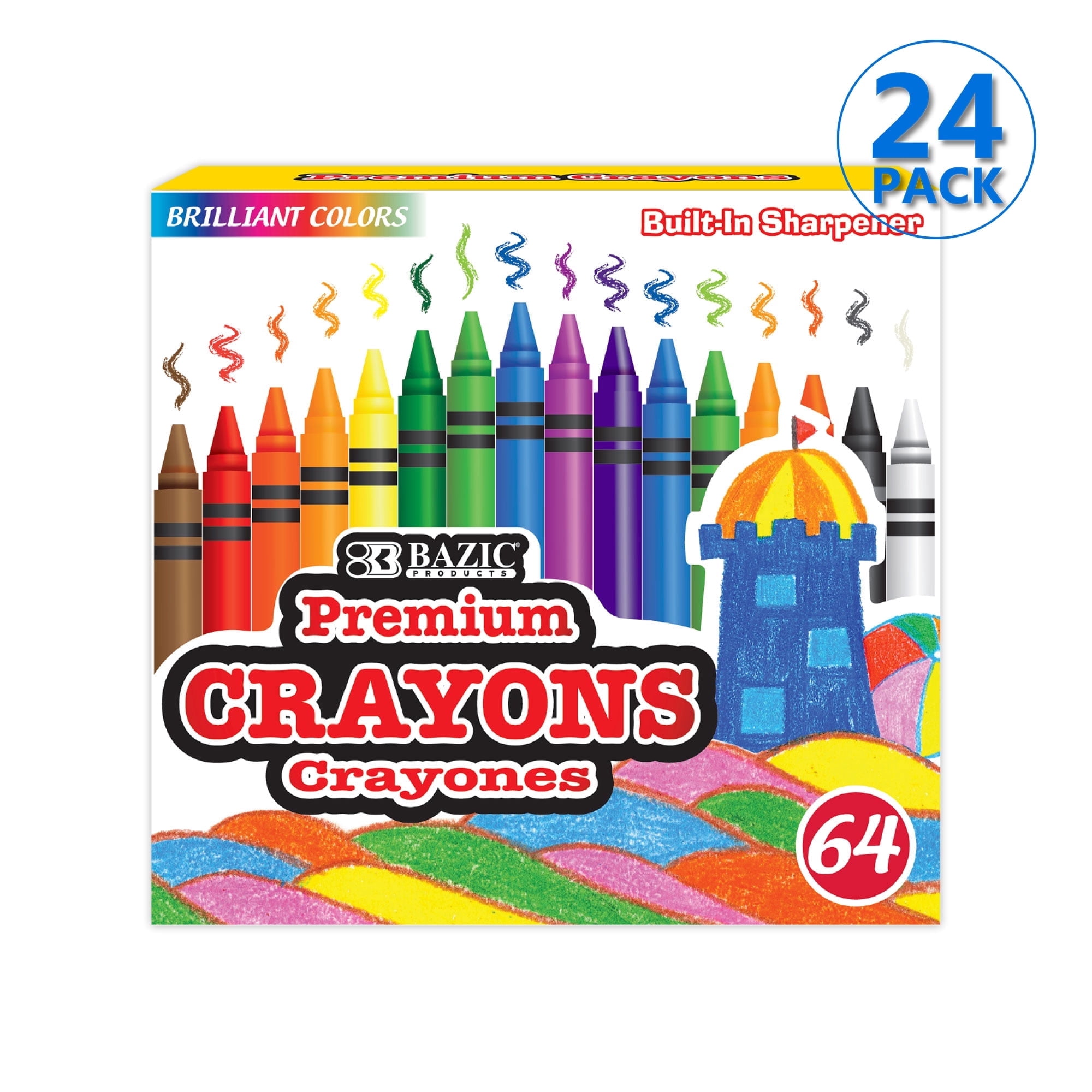 BAZIC Crayons 64-Count Coloring Crayon Set w/ Sharpener (64/Pack), 24 ...