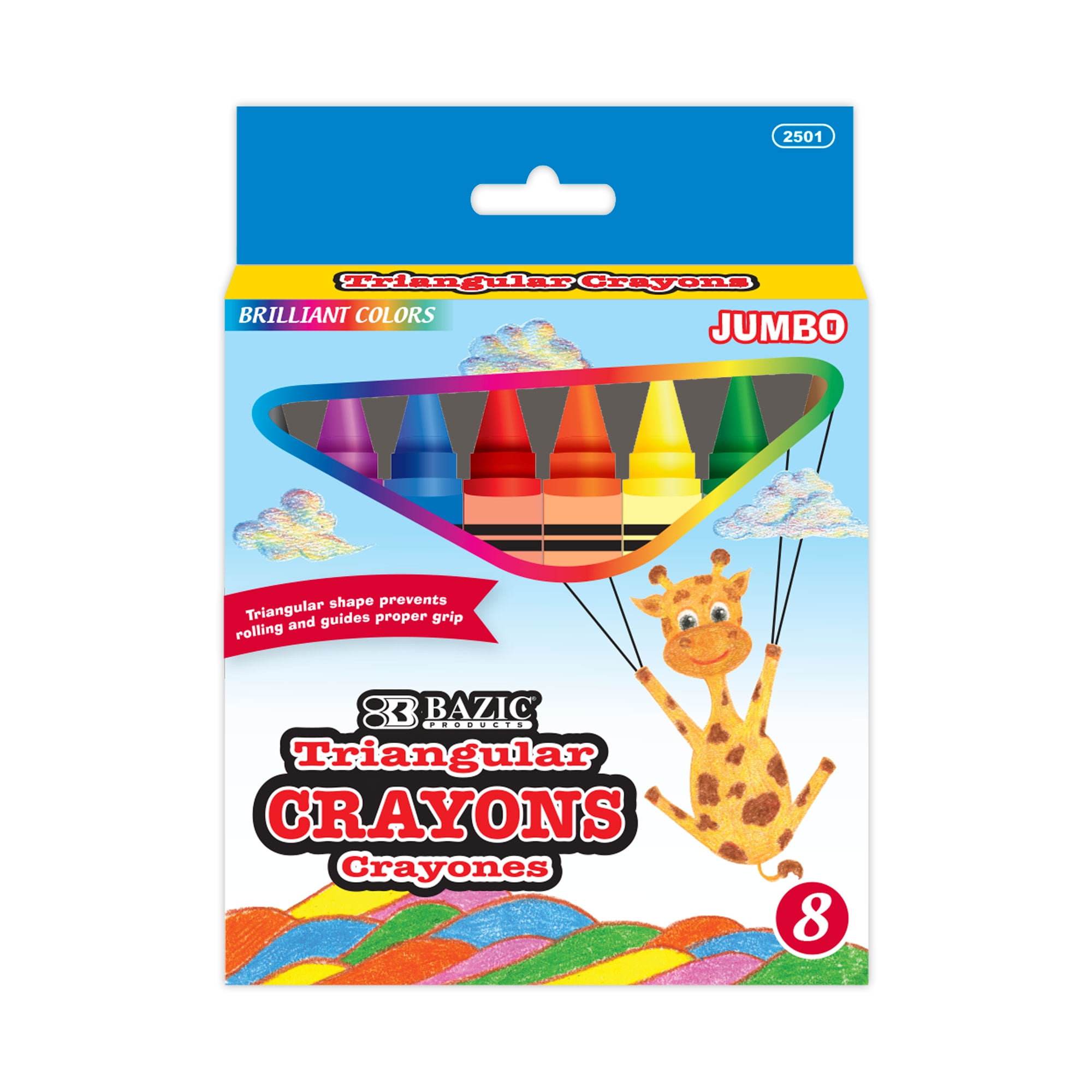 BAZIC Crayons Jumbo Triangle 8 Color, Non Toxic Drawing Crayon, 1-Pack ...