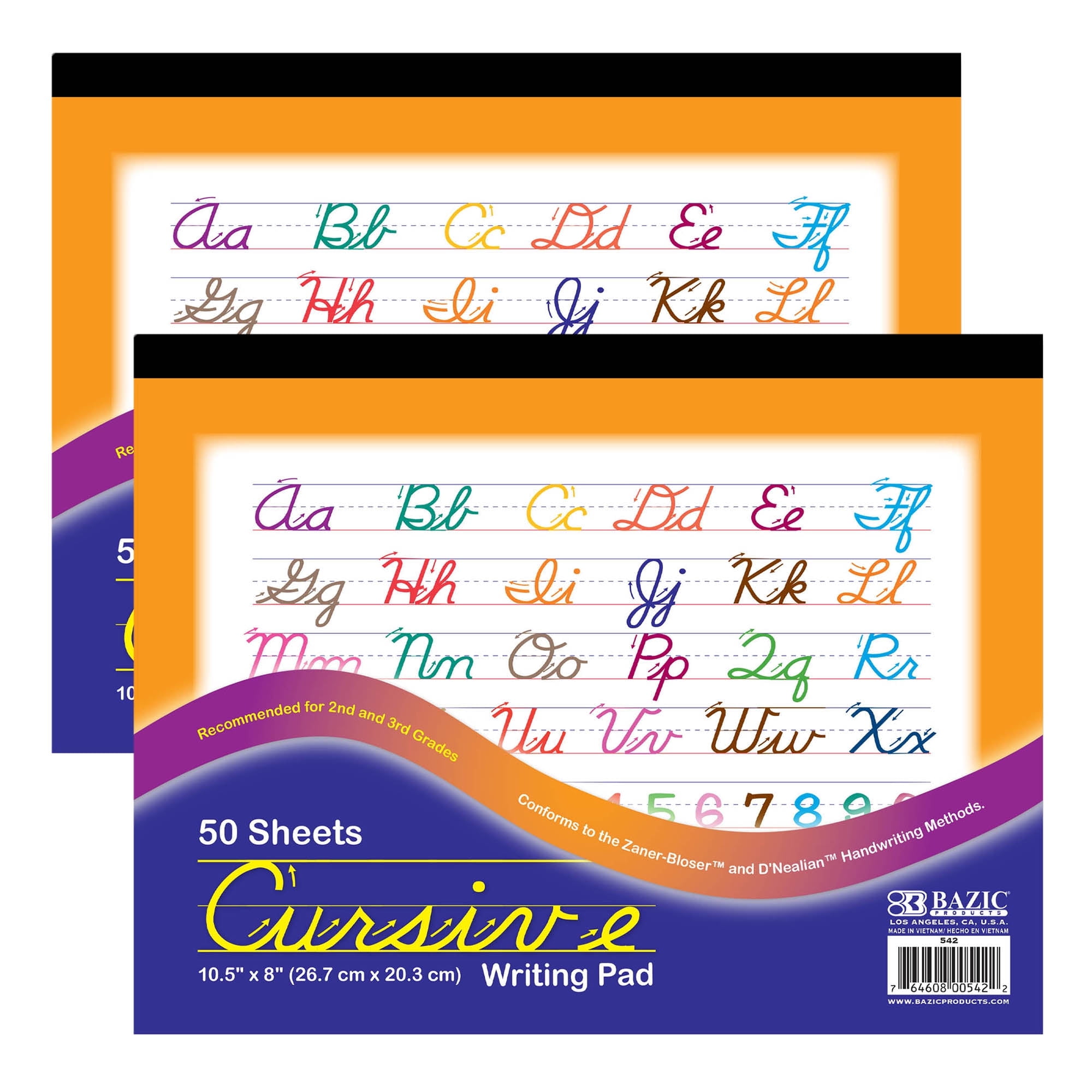 BAZIC Cursive Writing Pad 50 Sheet 10.5"x8" Handwriting Workbook, 2 ...