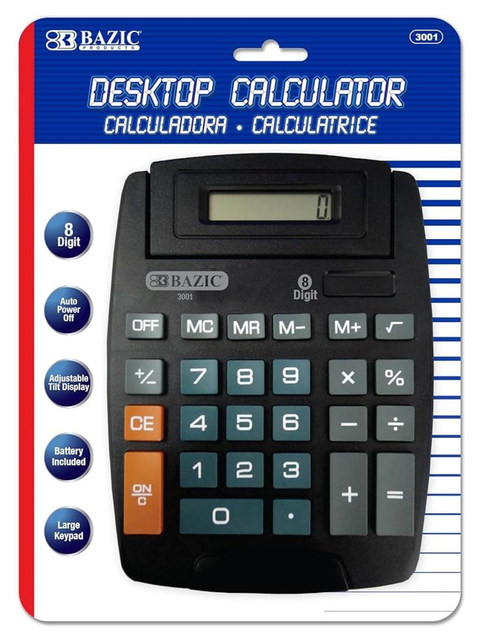 BAZIC Desktop Calculator 8-Digit Adjustable Display, LCD Large Botton ...