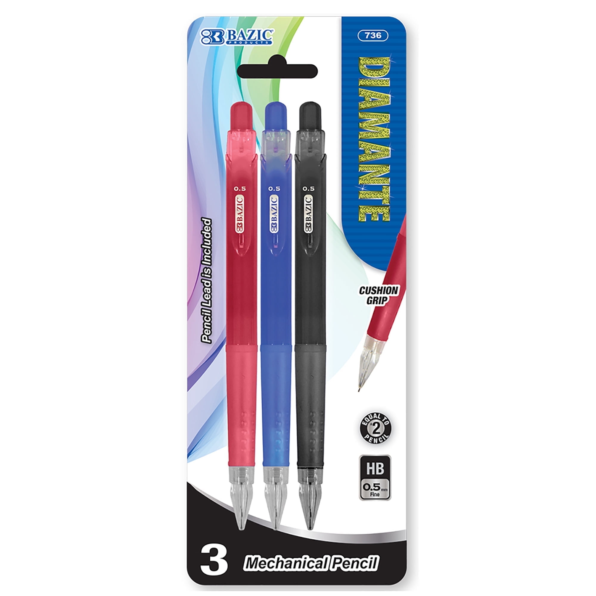 BAZIC Diamante Mechanical Pencil 0.5mm, Soft Grip, (3/Pack), 1-Pack ...