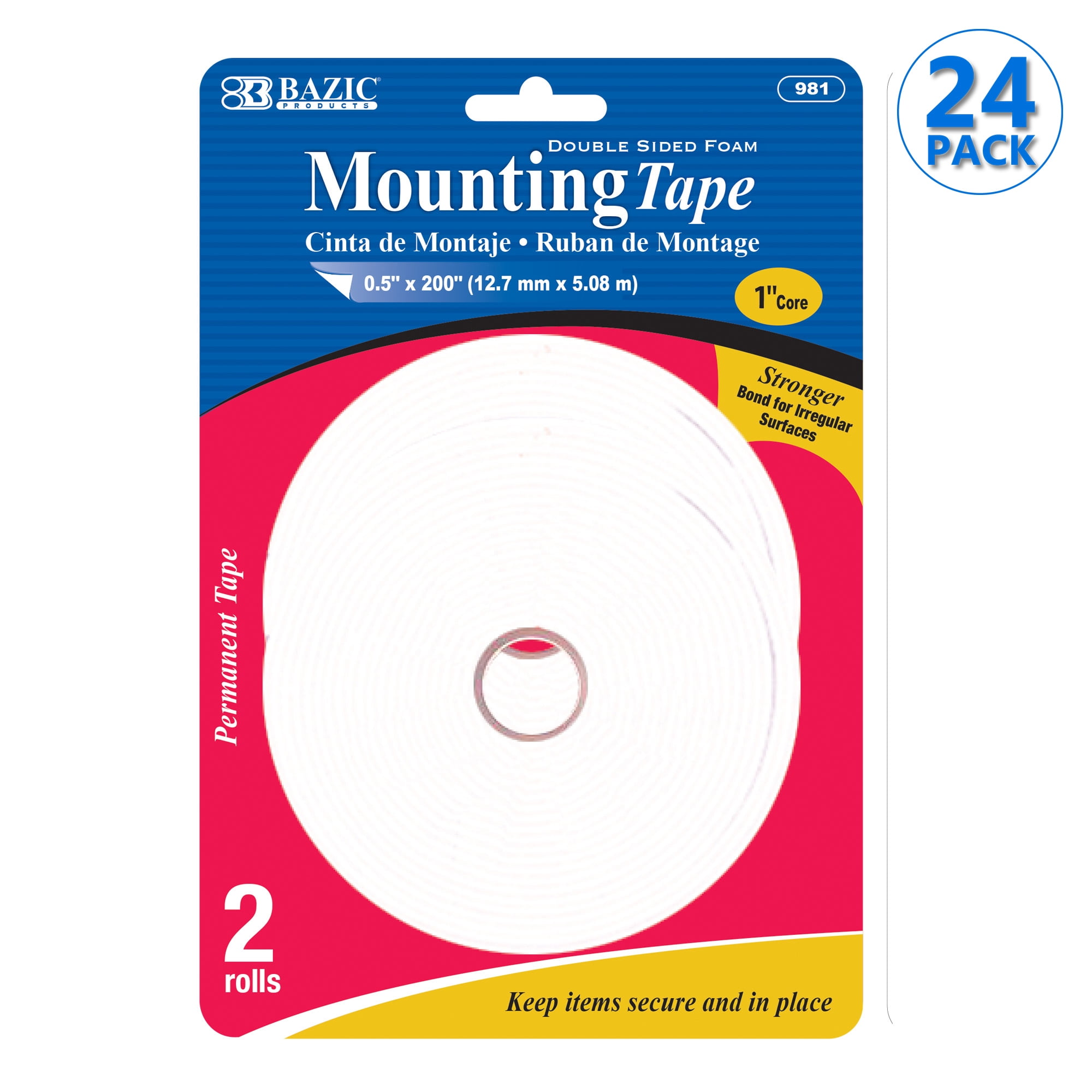 BAZIC Double Sided Foam Mounting Tape 0.5" X 200", Total 48-Count ...