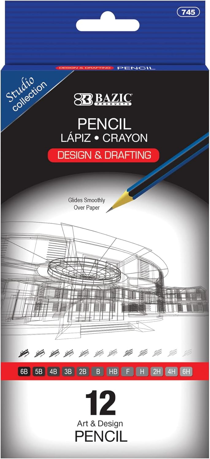 BAZIC Drawing Sketching Pencil Set, 6B 5B 4B 3B 2B B HB F H 2H 4H 6H ...