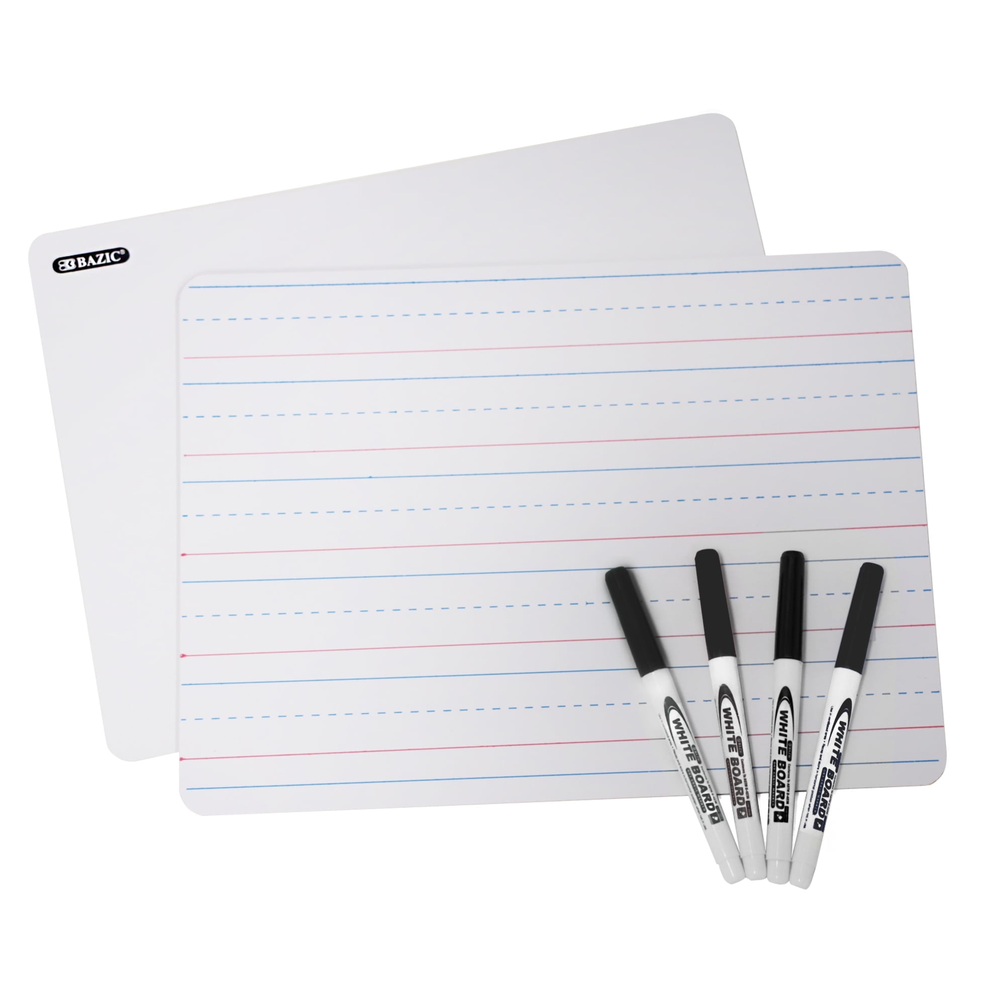 BAZIC Dry Erase Lap Board + 4 Black Marker, Double Sided Whiteboard ...