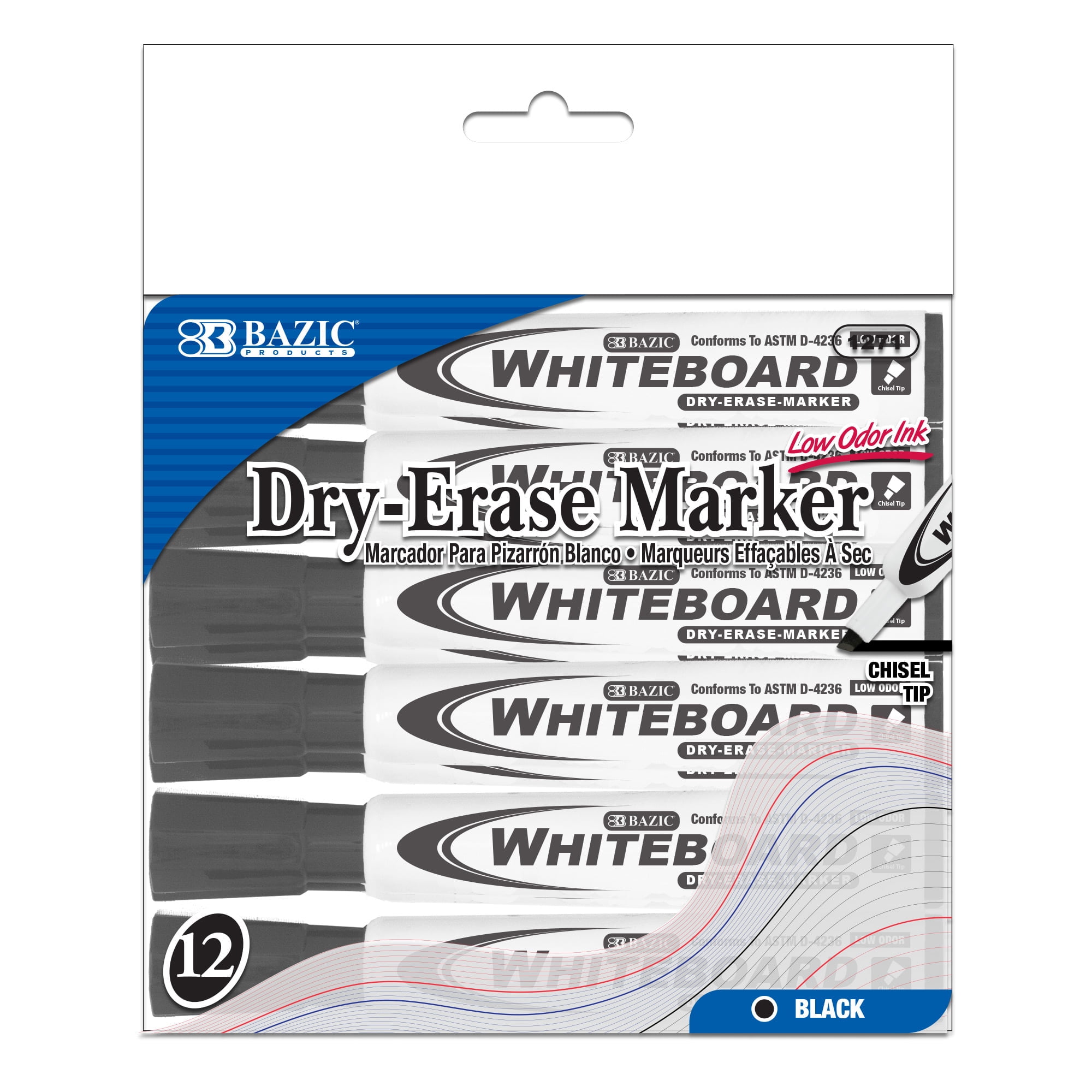 BAZIC Dry Erase Marker Black Color Chisel Tip Whiteboard Markers (12 ...