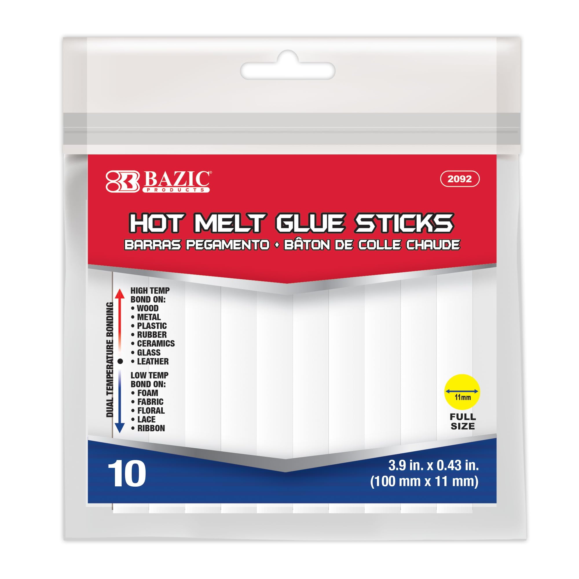 BAZIC Dual Temp. Full Size Hot Melt Glue Sticks 3.9 x 0.43 (10/Box ...
