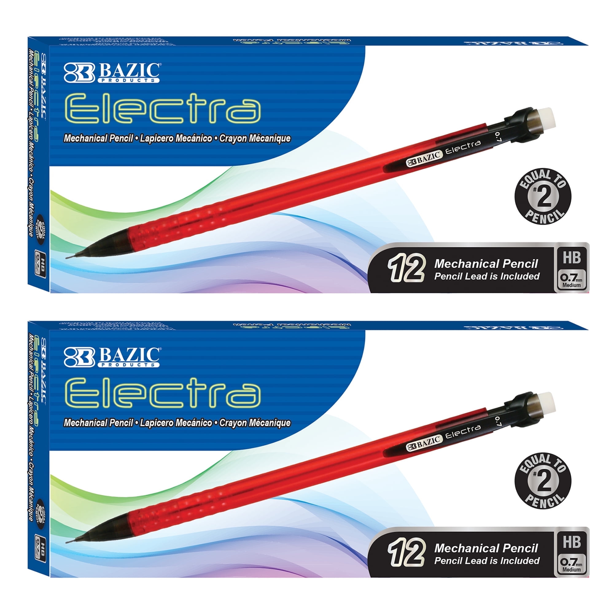 BAZIC Electra Mechanical Pencil 0.7mm, Latex Free Eraser, Total 24 ...