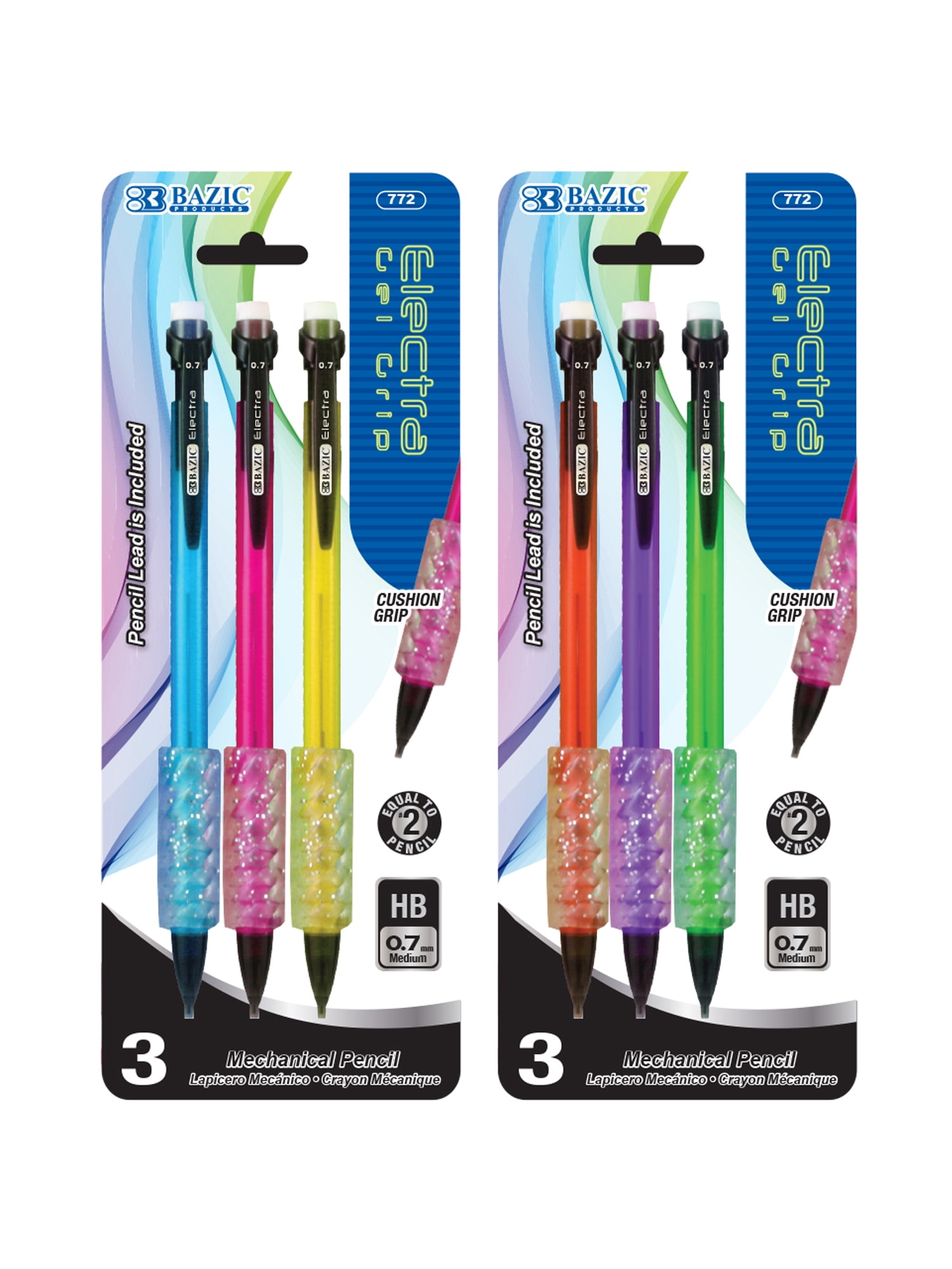BAZIC Electra Mechanical Pencil 0.7mm, Soft Grip, (4/Pack), 2-Pack ...