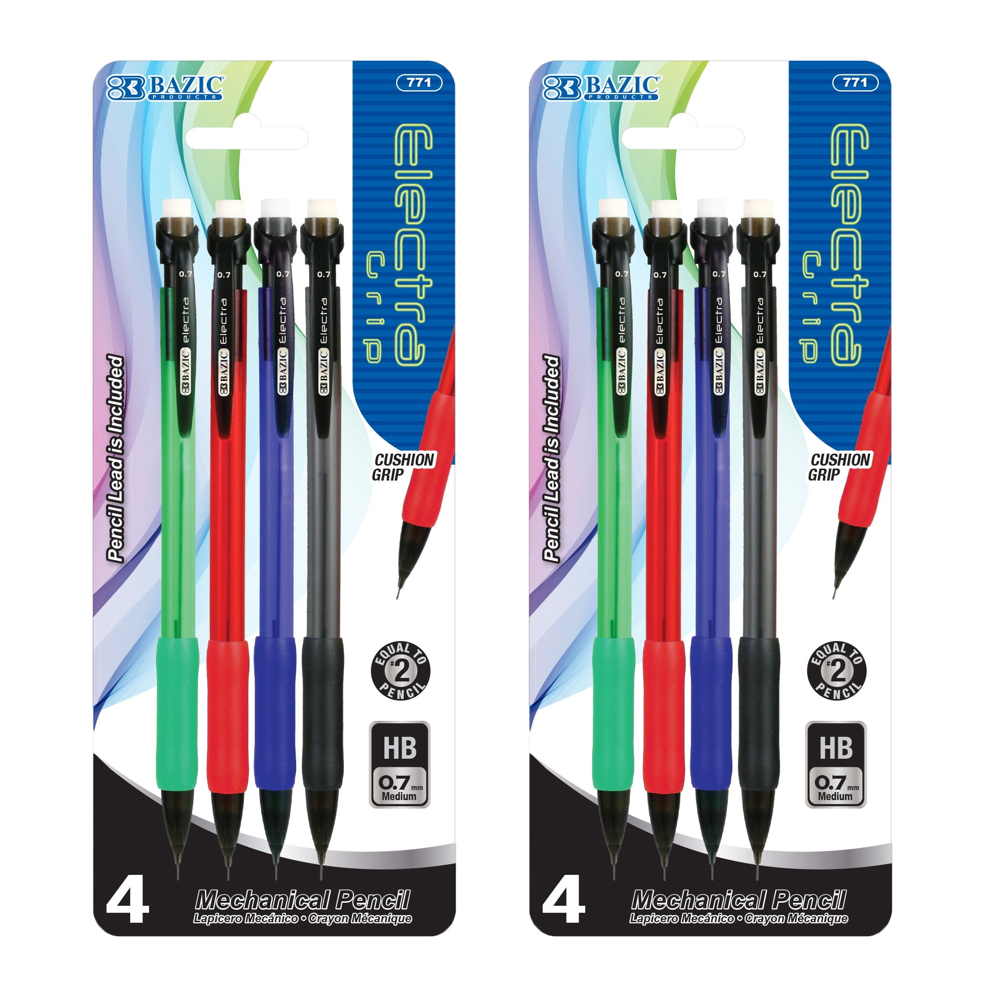 BAZIC Electra Mechanical Pencil 0.7mm, Soft Grip, (4/Pack), 2-Packs ...