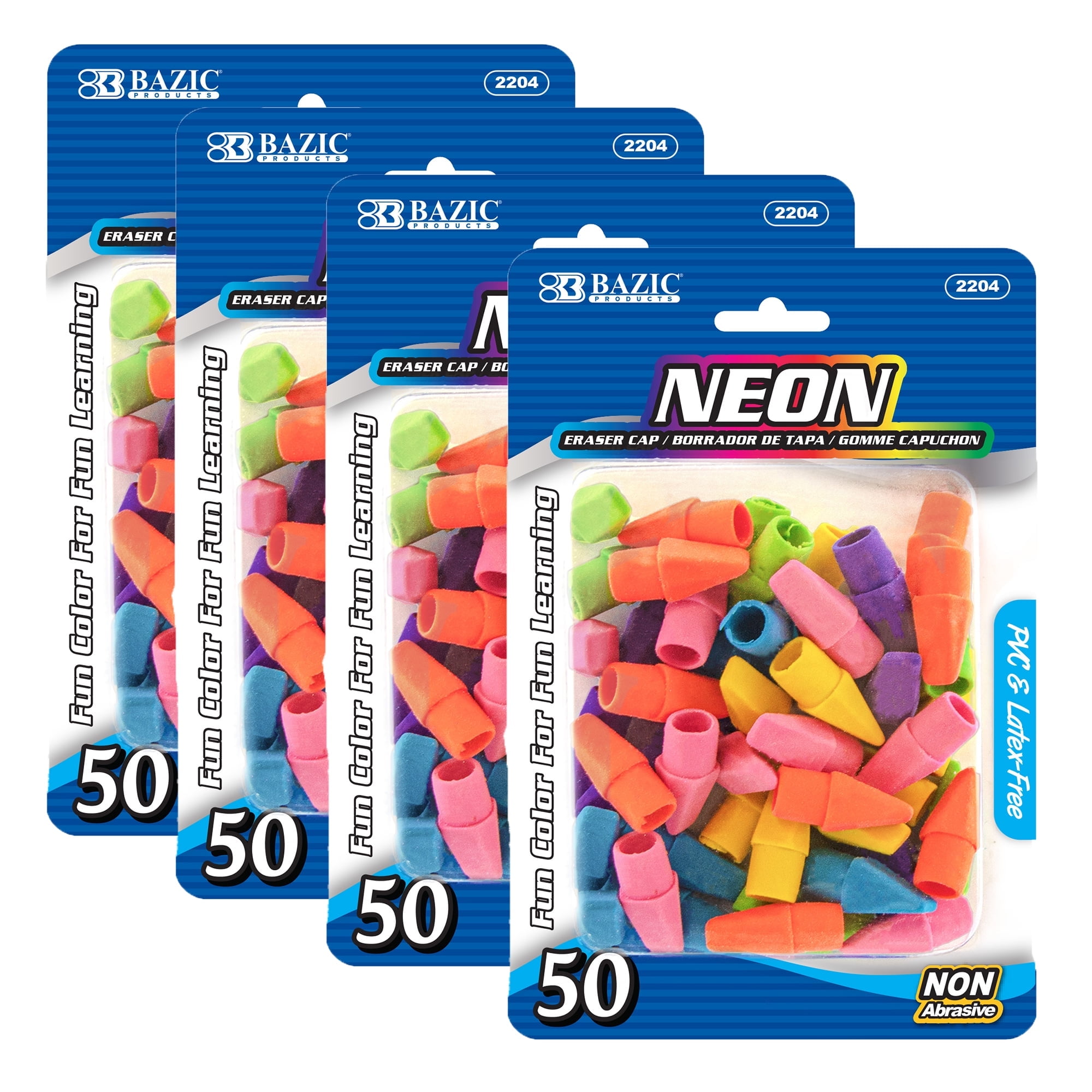 BAZIC Eraser Top, Latex Free Pencil Tops Erasers (50/Pack), 4-Packs ...