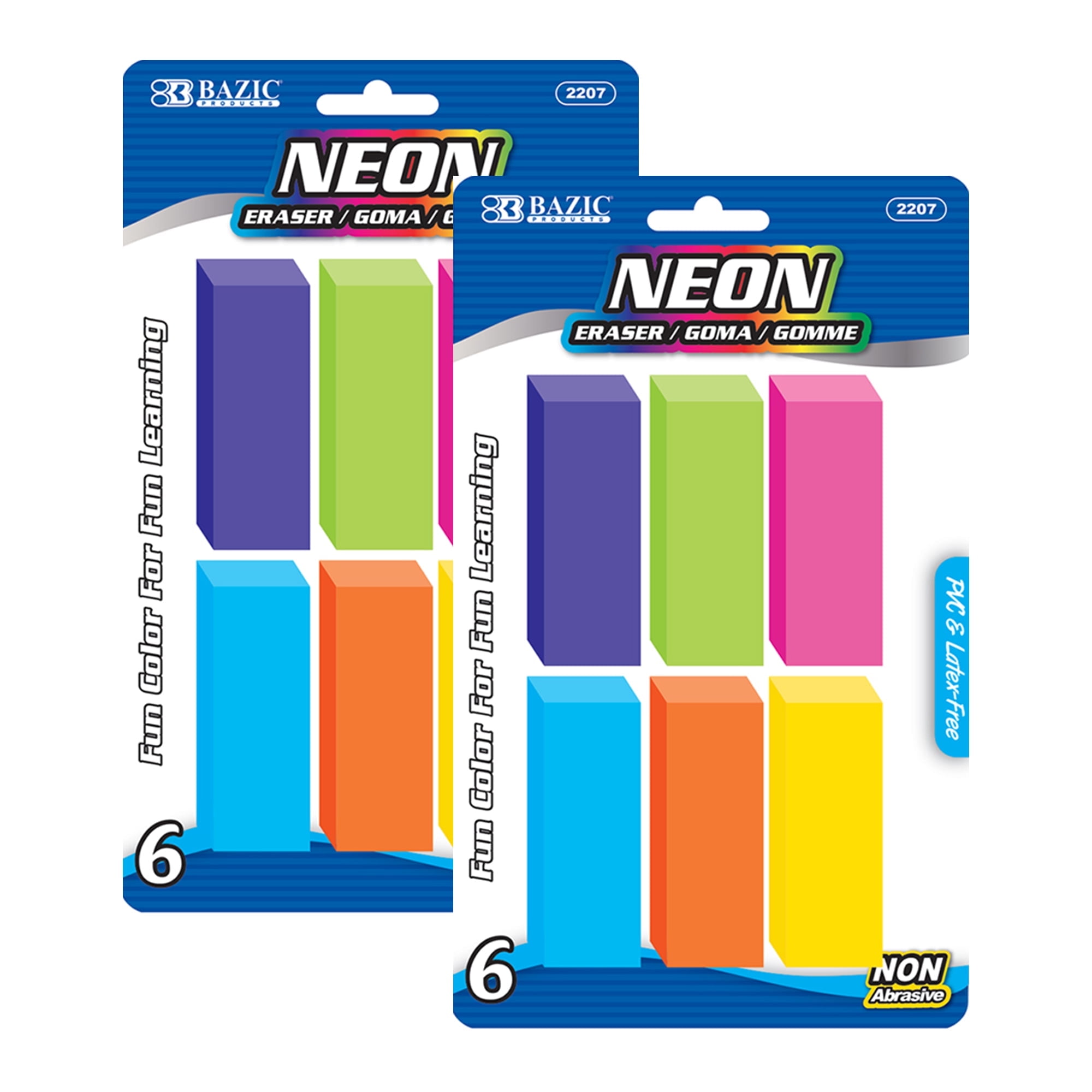 BAZIC Erasers Neon Bevel Eraser, Latex Free Erasers Set, 12-Count ...