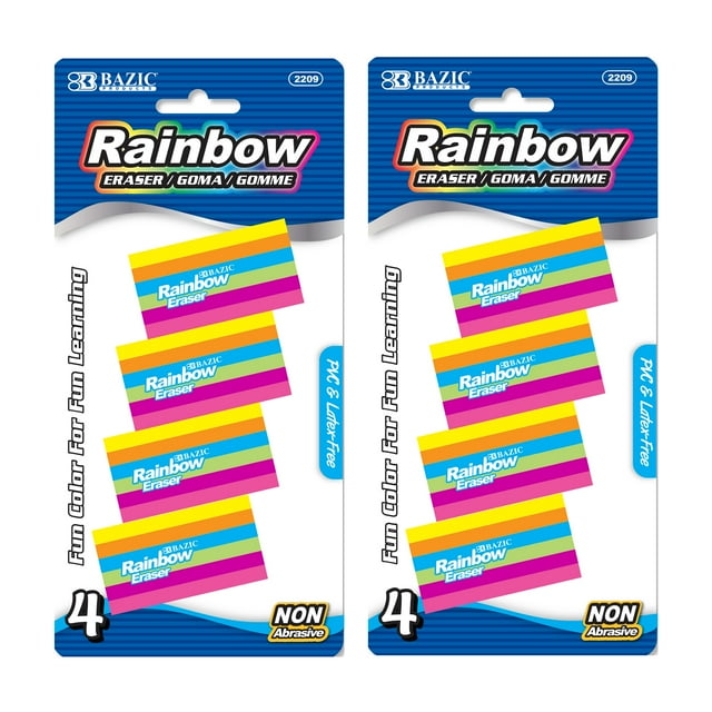 BAZIC Erasers, Rainbow Eraser, Latex Free, Large Size Block Erasers for ...