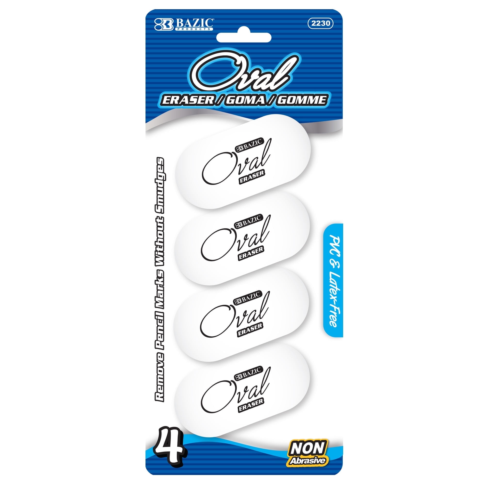 BAZIC Erasers White Oval Eraser Latex Free Erasers Set, 8-Count ...