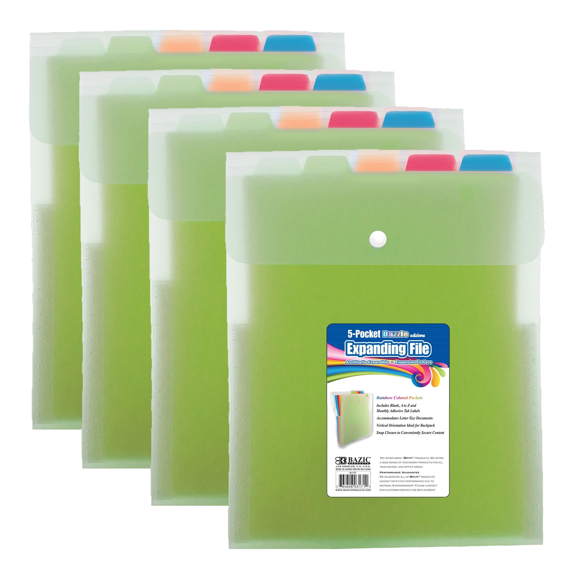 BAZIC Expanding File Folder 5 Pockets w/ Tab, Letter Size Plastic File ...