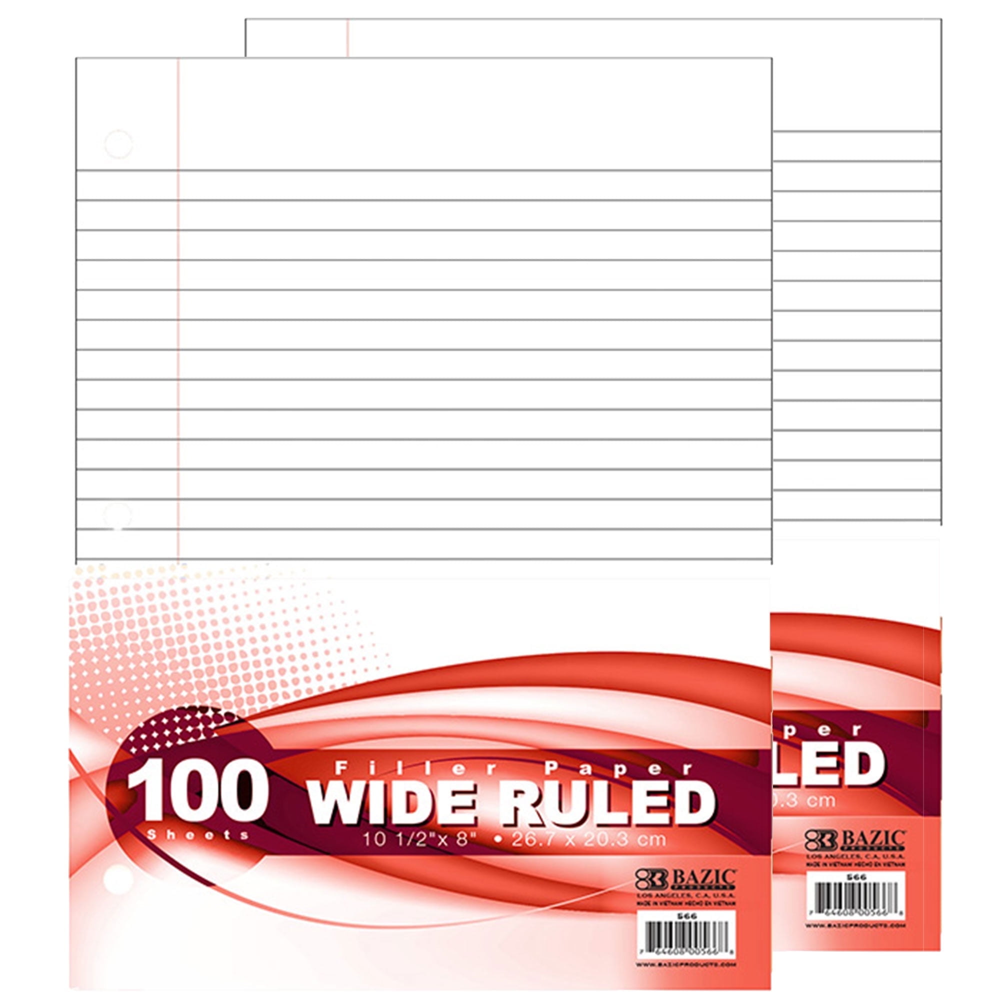BAZIC Filler Paper Loose Leaf 100 Sheet, Wide Ruled 3 Hole Punched, 2 ...