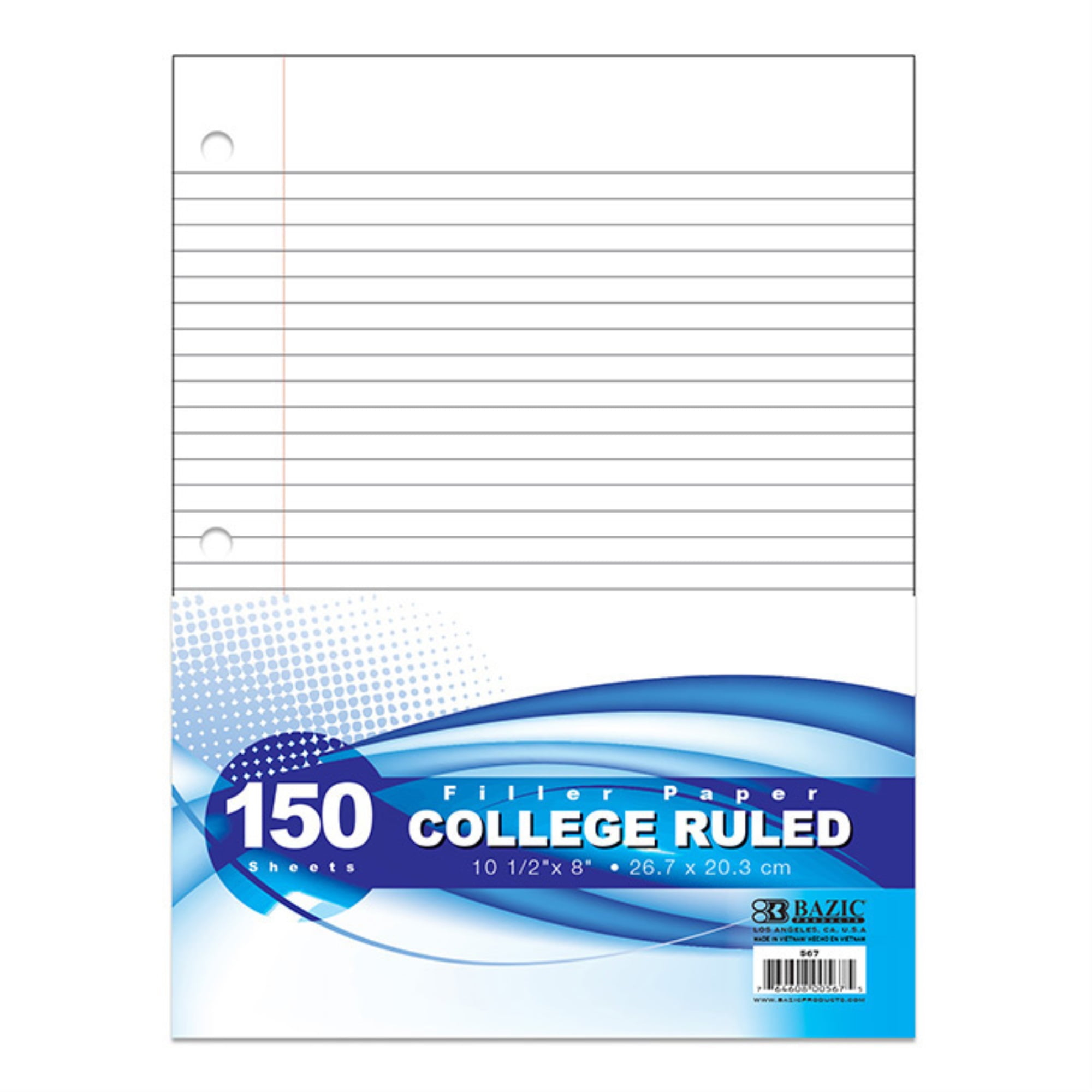 BAZIC Filler Paper Loose Leaf 150 Sheet, College Ruled 3 Hole Punched ...