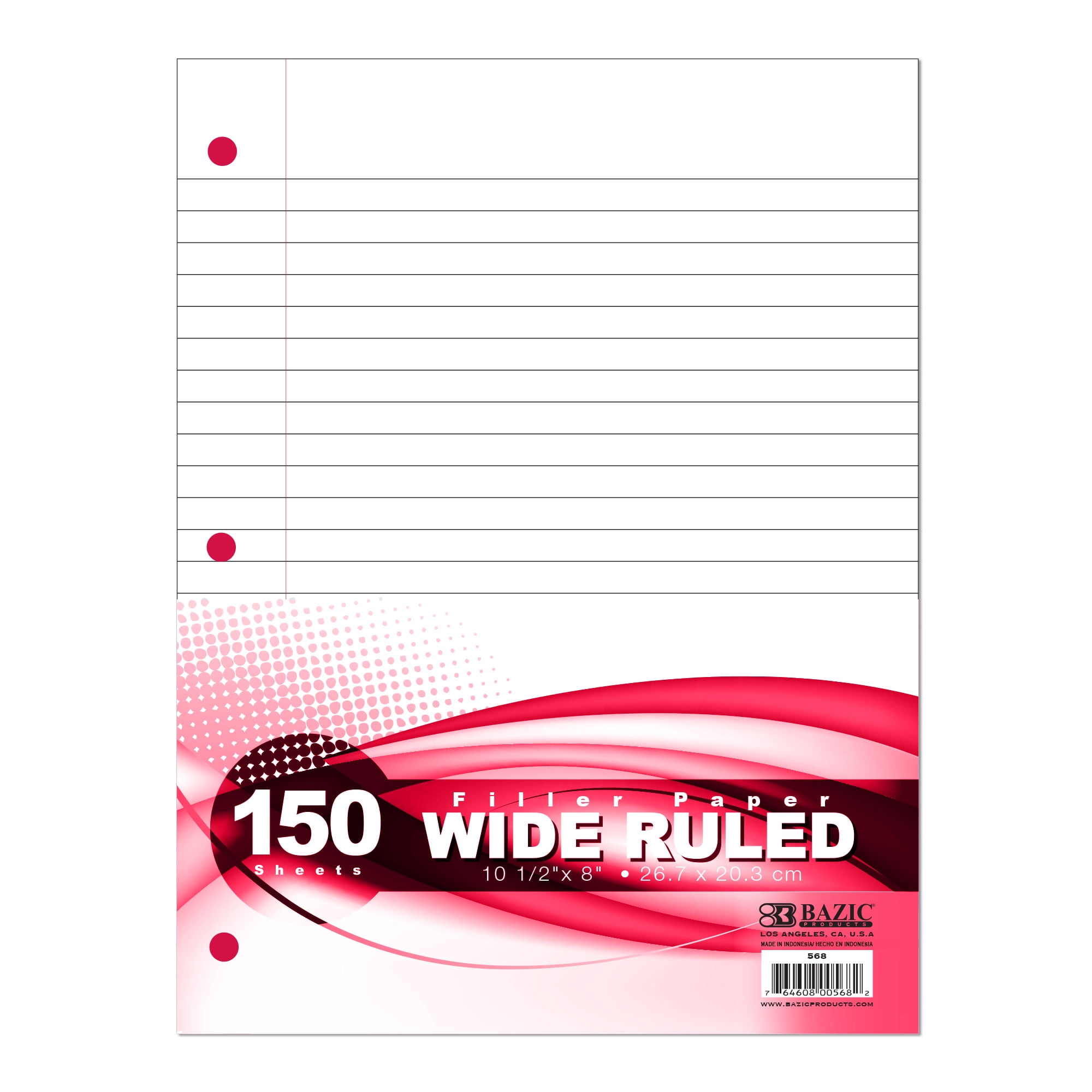BAZIC Wide Ruled 3-Hole Punched Filler Paper, 150 Large Sheets in 1 ...