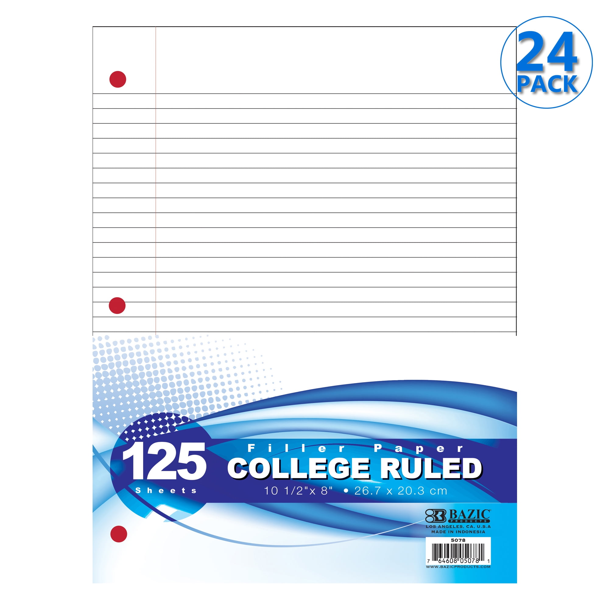 BAZIC Filler Paper Loose Leaf Papers 125 Sheet, College Ruled, 24-Pack ...