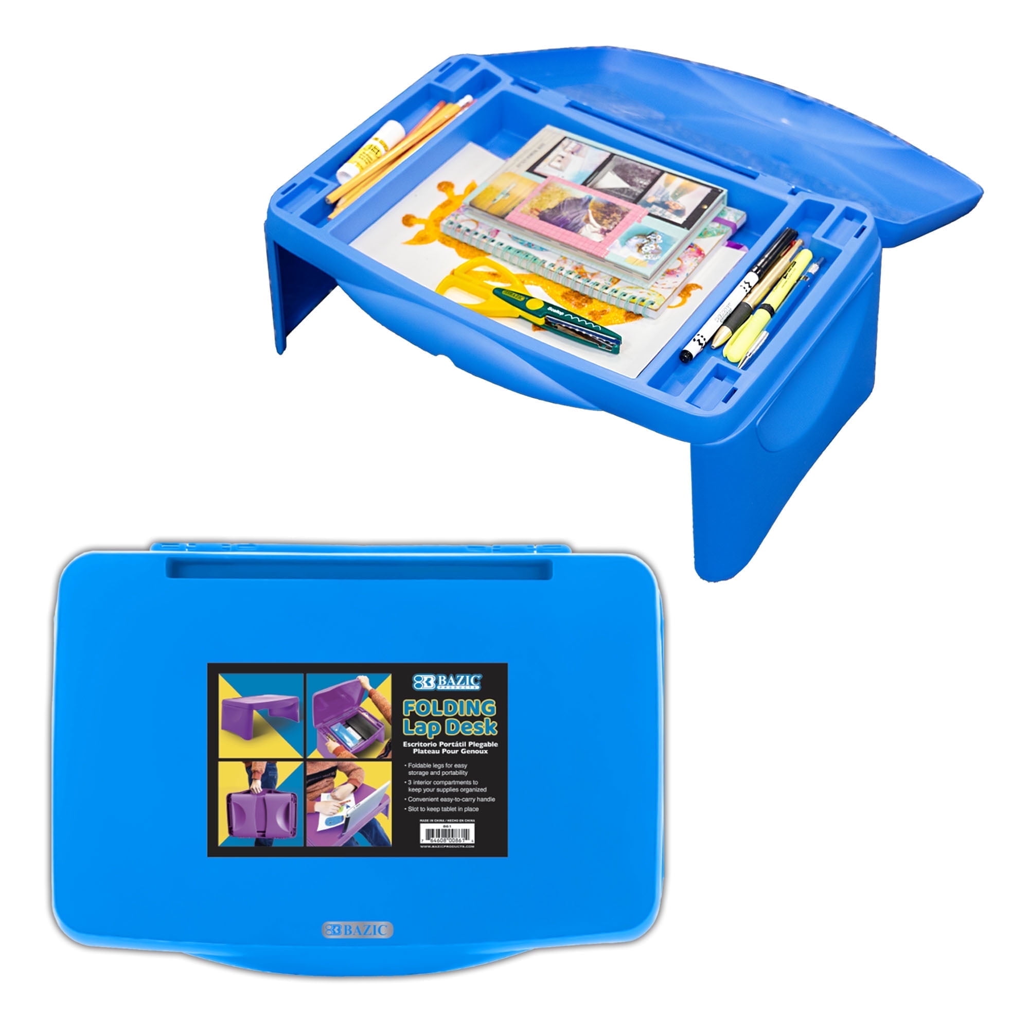 BAZIC Folding Lap Desks with Storage, Portable Plastic Lapdesk 17.5" x ...