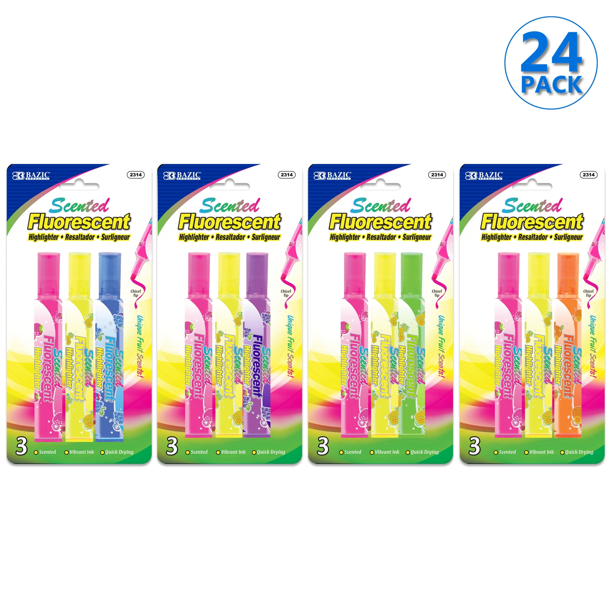 BAZIC Fruit Scented Highlighters Chisel Broad Line Marker(3/Pack), 24 ...