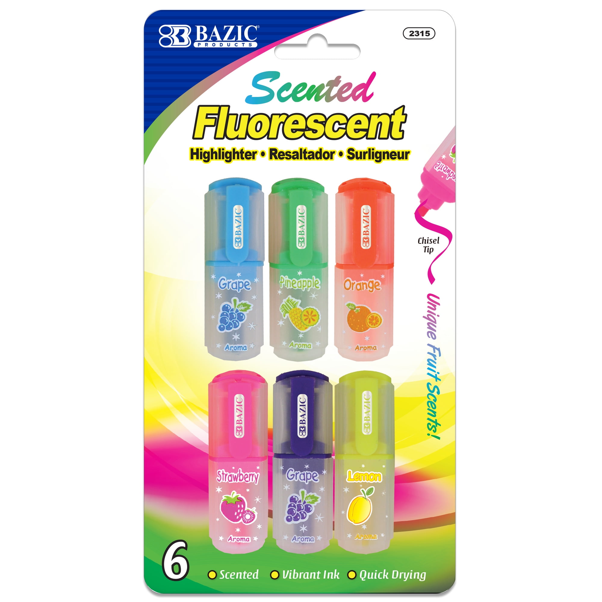 BAZIC Fruit Scented Highlighters Chisel Broad Line Marker (6/Pack), 1 ...