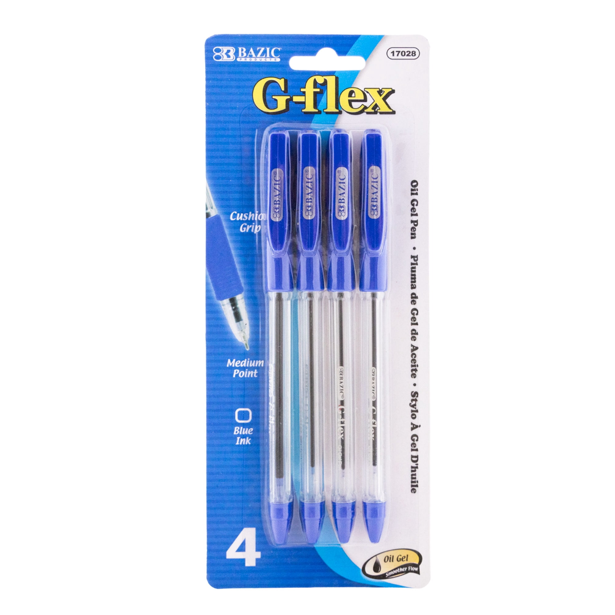 BAZIC G-Flex Blue Oil Gel Ink Pen, 0.7 mm Medium Point, (4/Pack), 1 ...