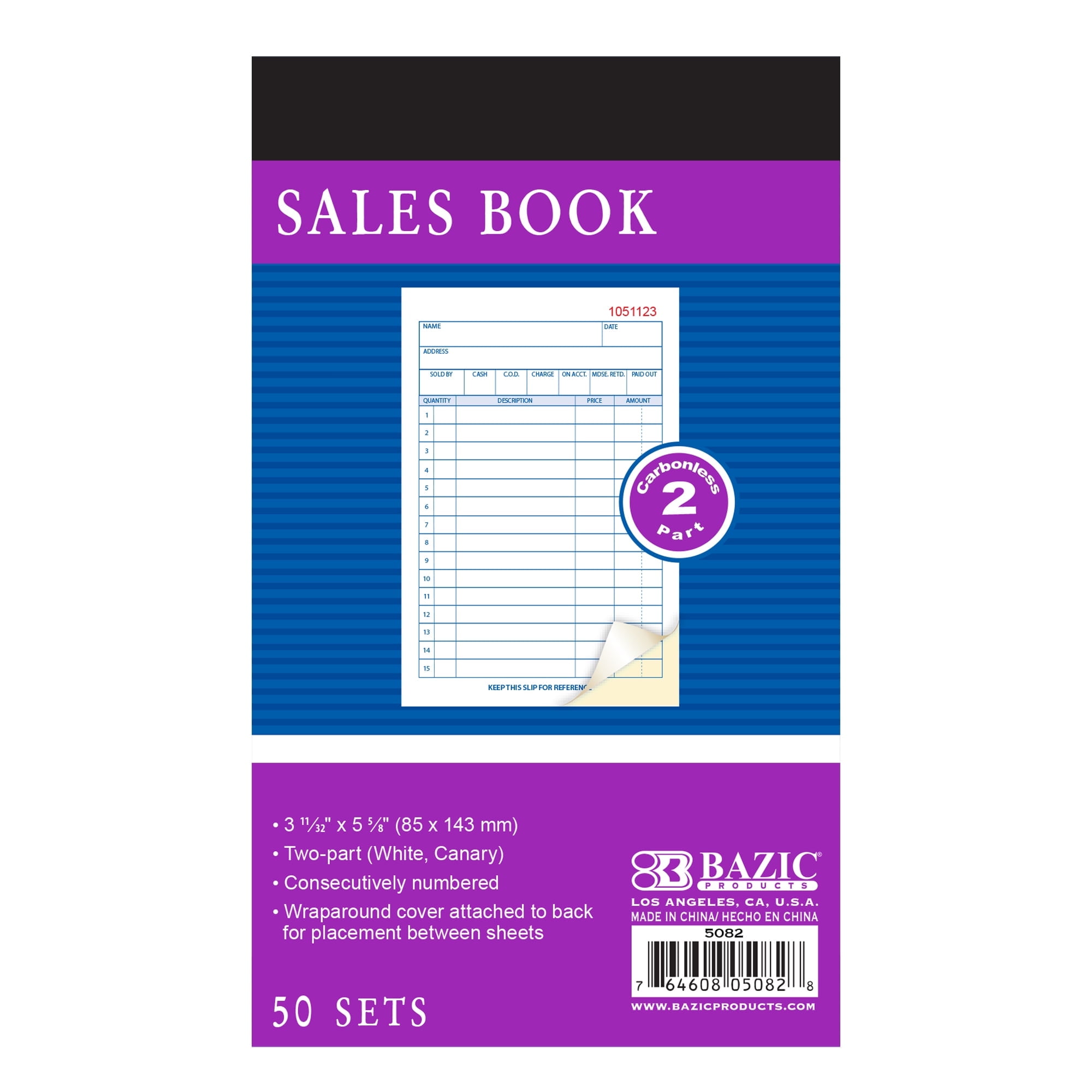 BAZIC General Purpose Sales Order Book, 3 11/32" x 5 5/8", 50 Sets Per Book, 2 Part Carbonless ...