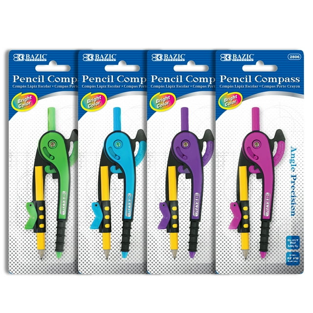 BAZIC Geometry Math Compass Set, Inch Centimeter Drawing Tool, 4-Pack ...
