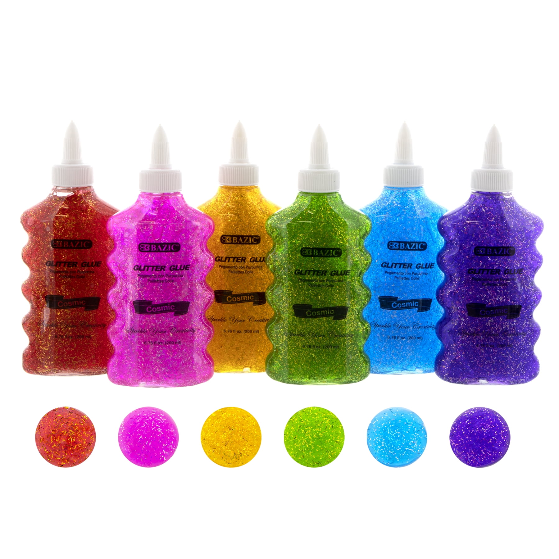 BAZIC Glitter Glue 6 Neon Color Non-Toxic (6.8oz/Pack), 6-Packs ...