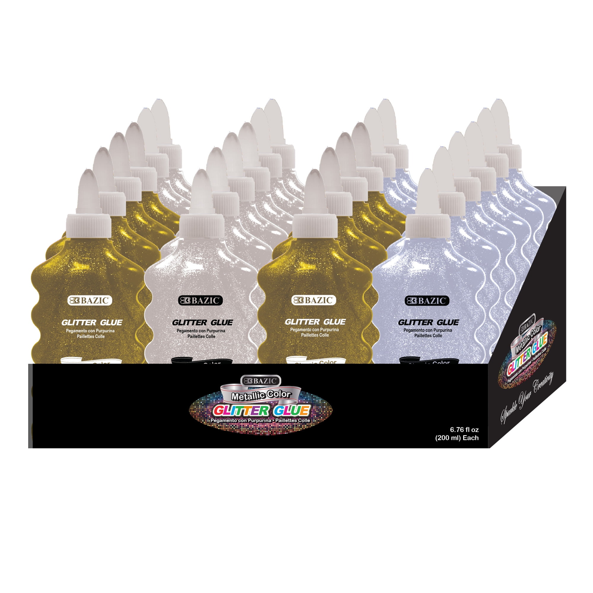 BAZIC Glitter Glue Silver Gold Iridescent Metallic, Non-Toxic (6.76oz ...