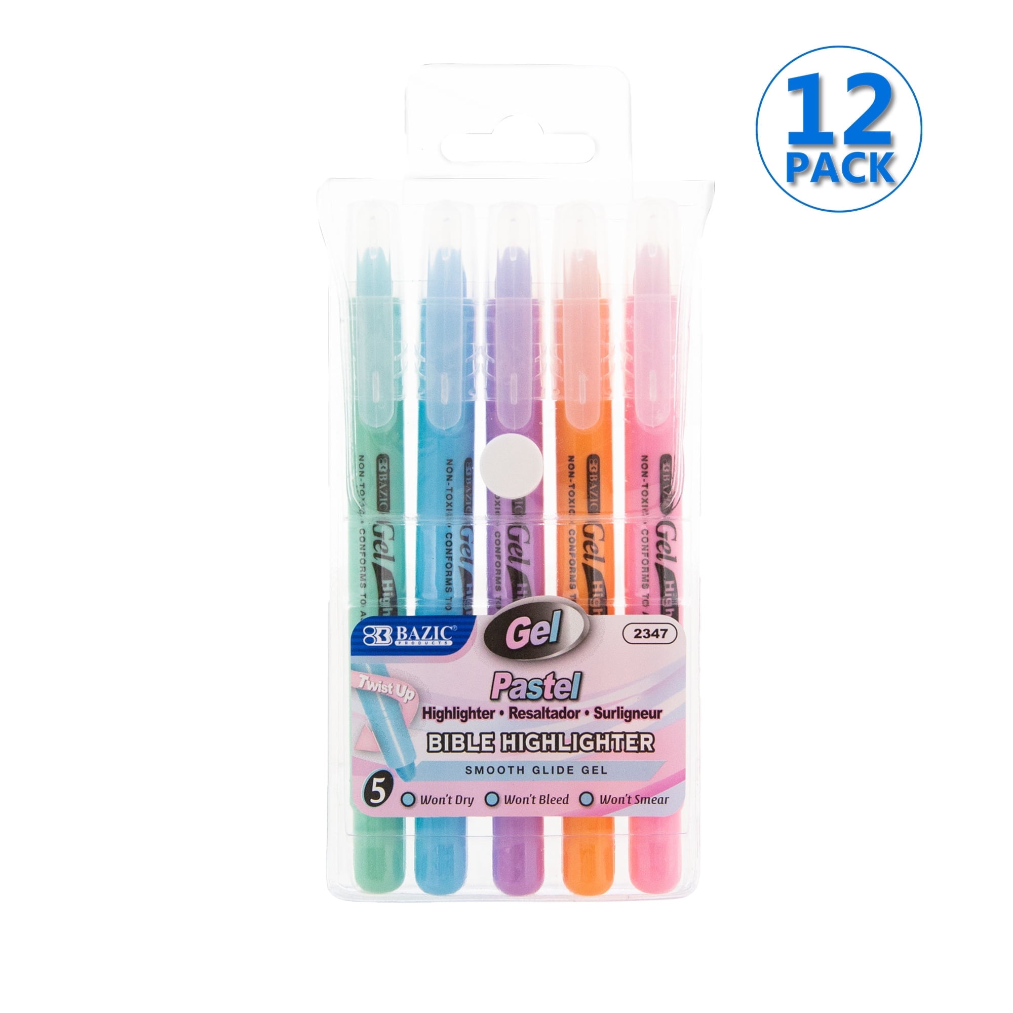BAZIC Highlighter Gel Pen, Dry Non Smear, Thin Page Safe, Pastel ...