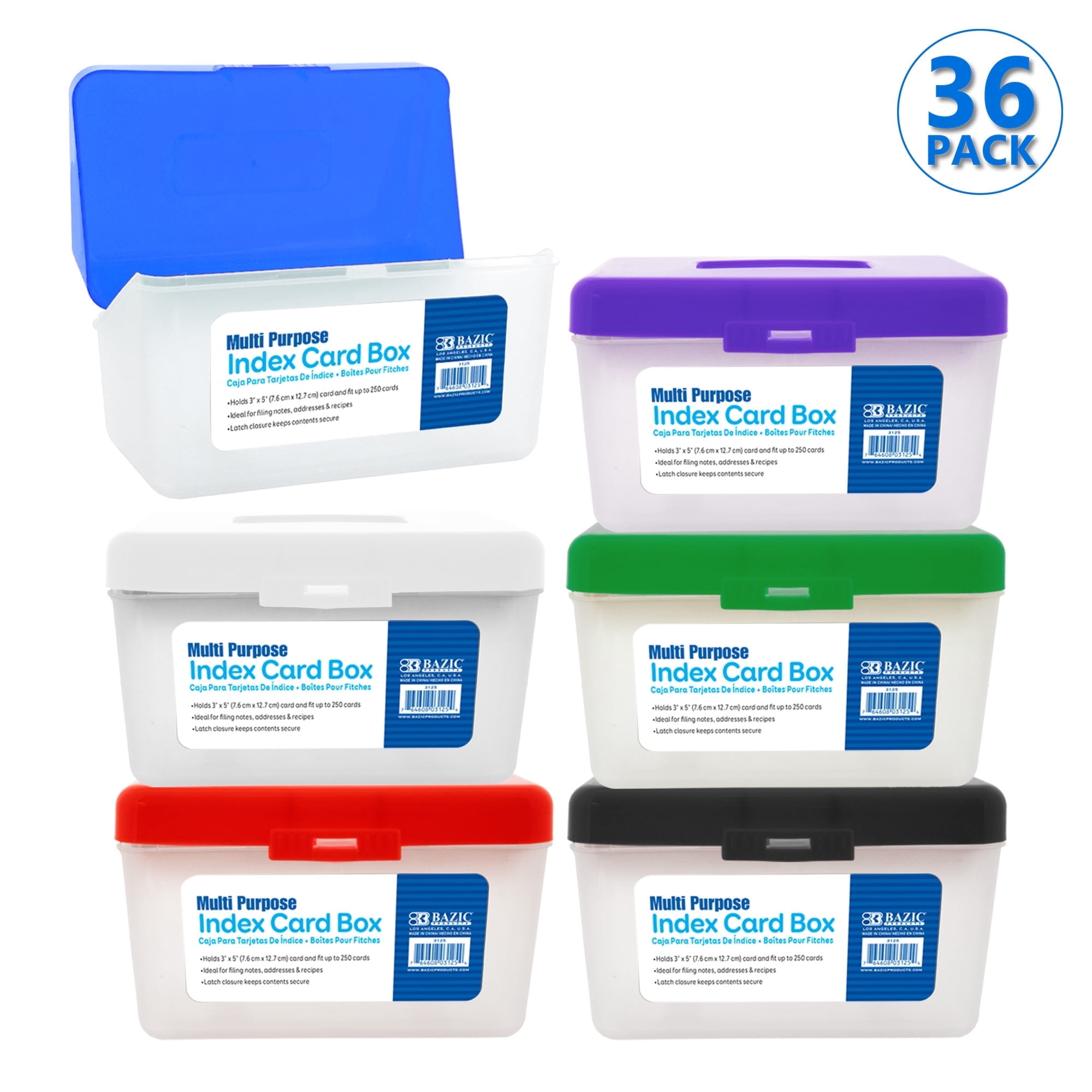 BAZIC Index Card Box 3"x5", 250 Cards Capacity, Flash Card Holder, 36 ...