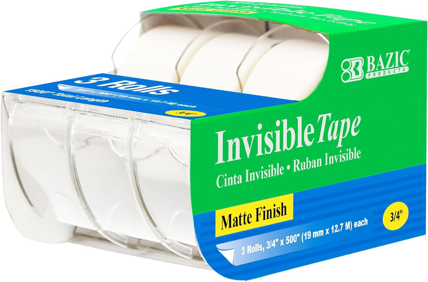BAZIC InvisibleTape w/Dispenser 3/4" X 500", Matte Finish Stationery ...