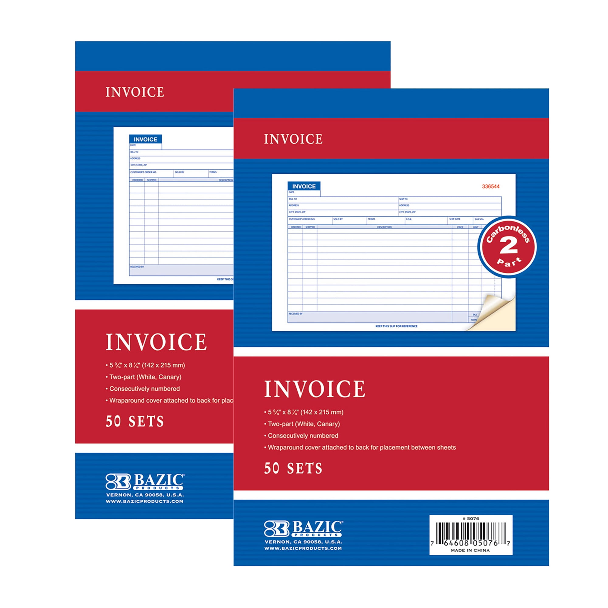 BAZIC Invoice Book, 50 Sets 5 9/16"x8 7/16" 2-Part Carbonless, 2-Pack ...