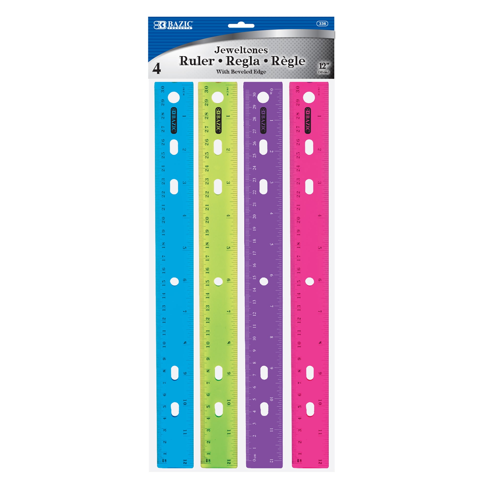 BAZIC 12 Inch Jeweltones Color Plastic Ruler Set for Kids, School ...
