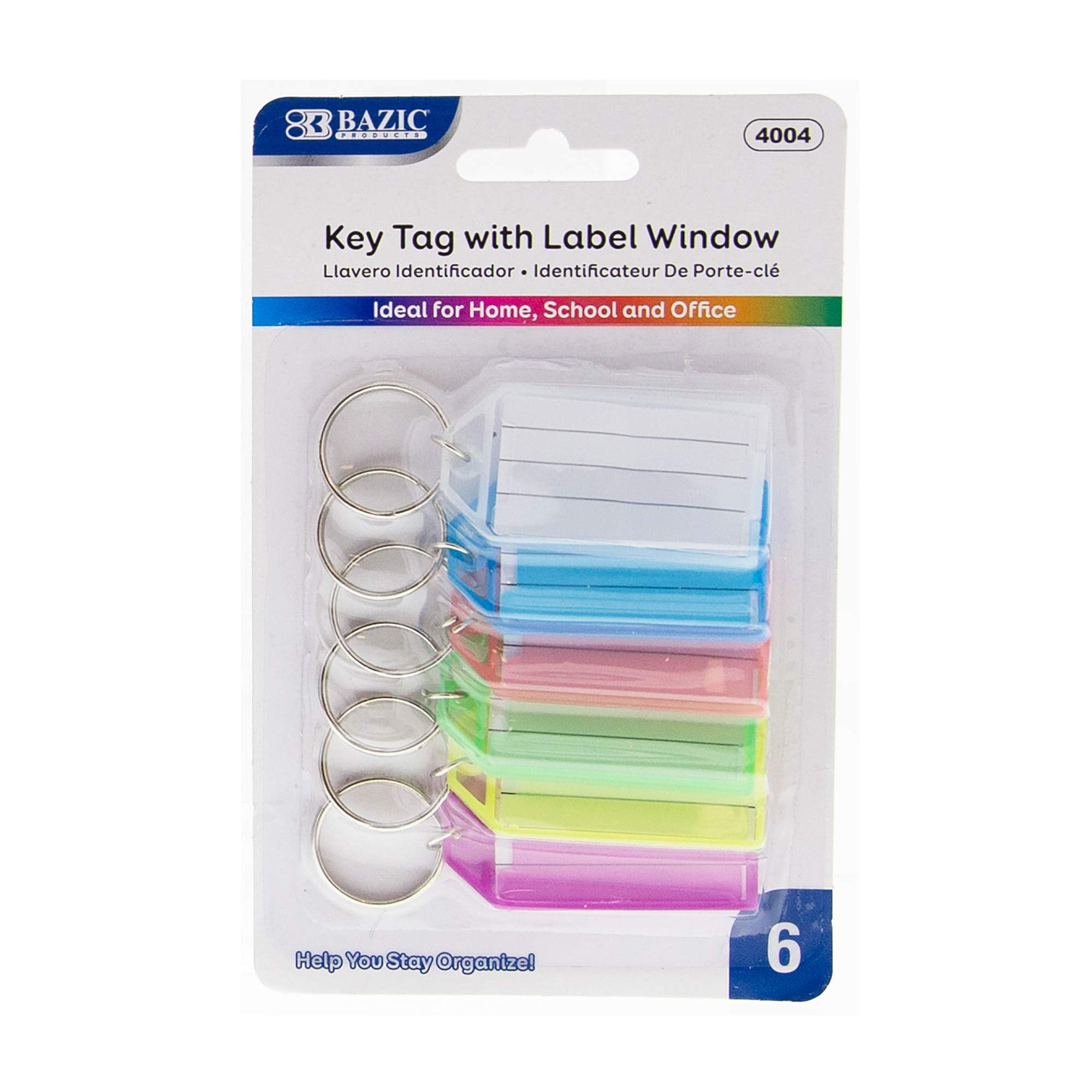 BAZIC Key Tag Label Window, Plastic Key Holder Key Ring (6/Pack), 24 ...