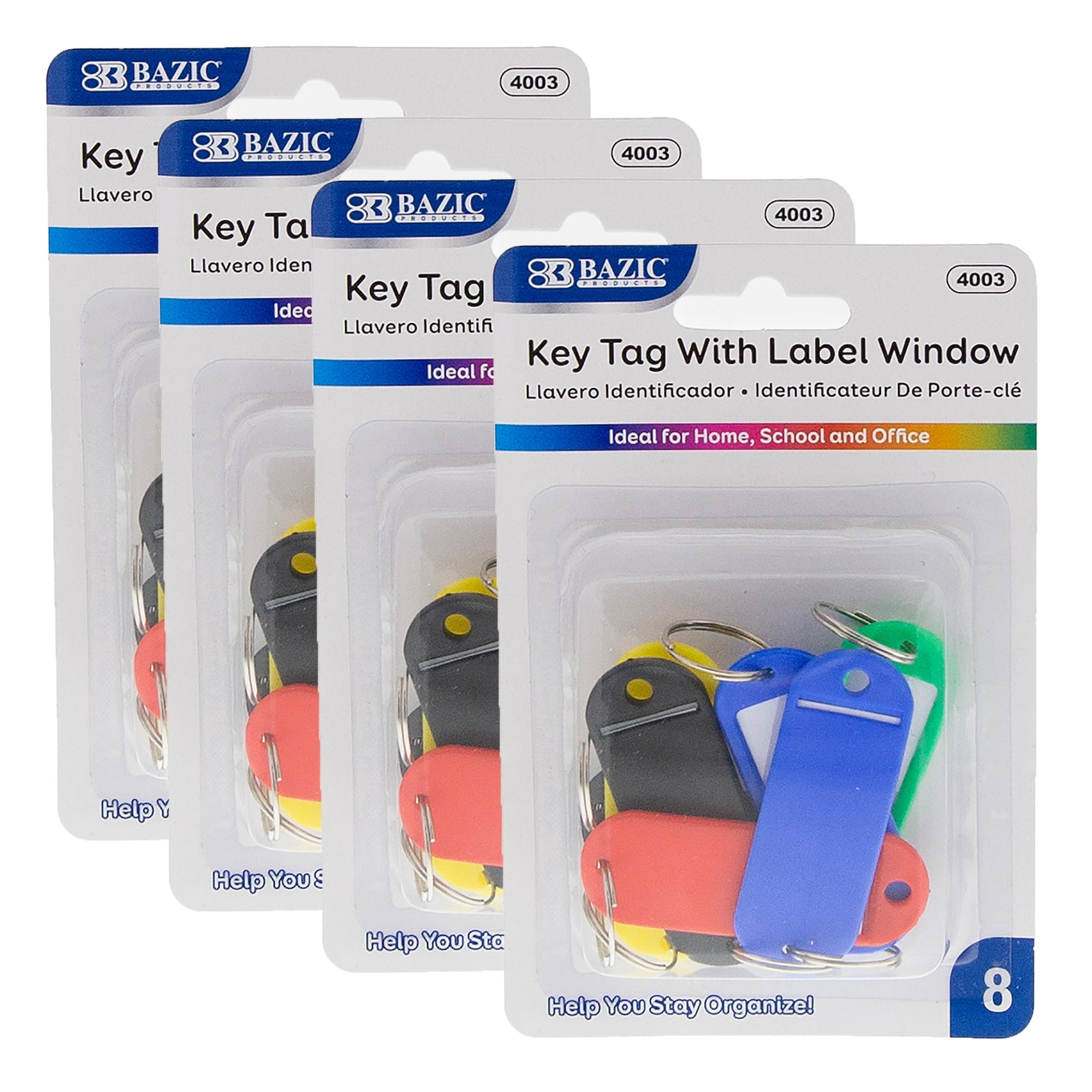 BAZIC Key Tag Label Window, Plastic Key Holder Key Ring (8/Pack), 4 ...