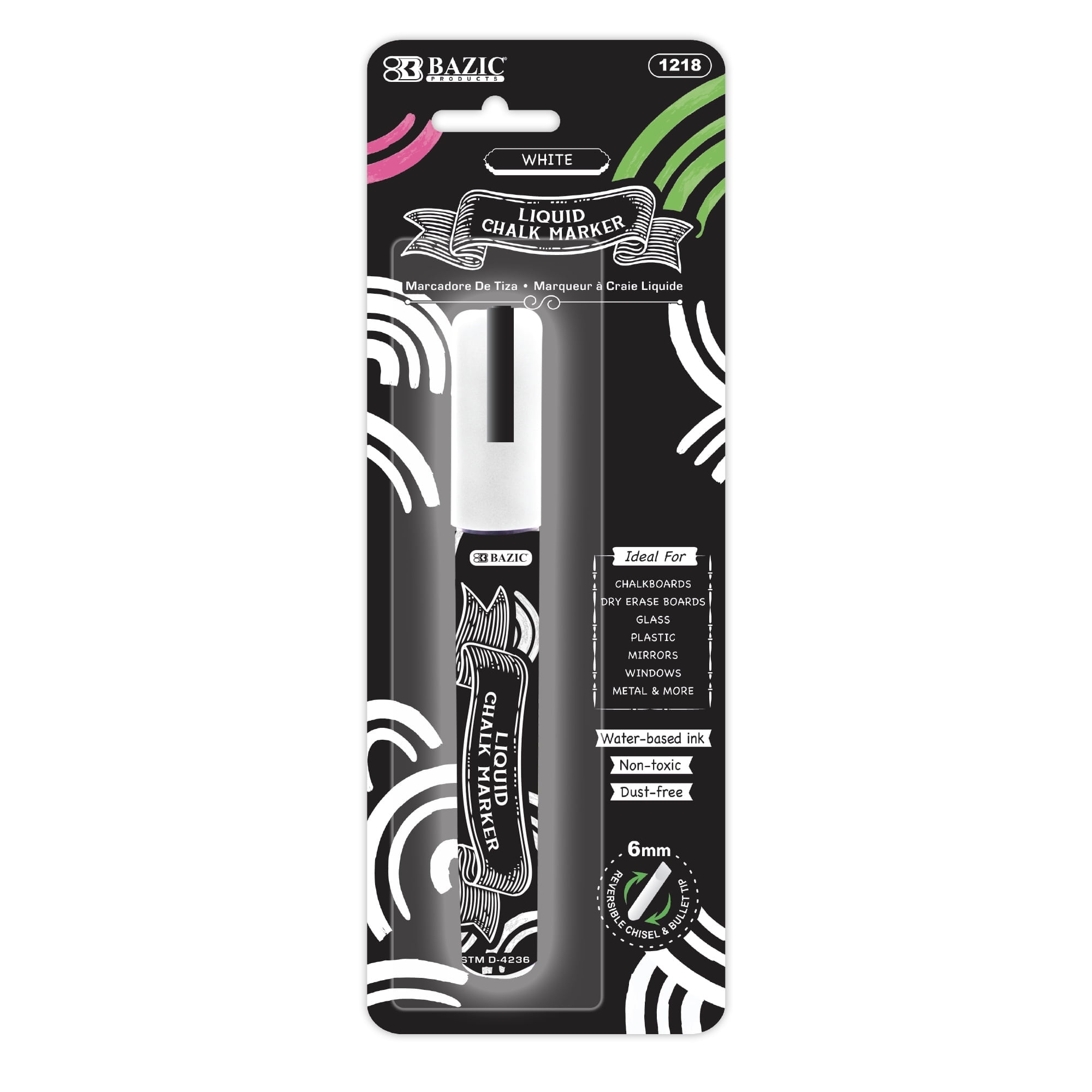 BAZIC Liquid Chalk Markers, White Color, Erasable Chalkboard Markers ...