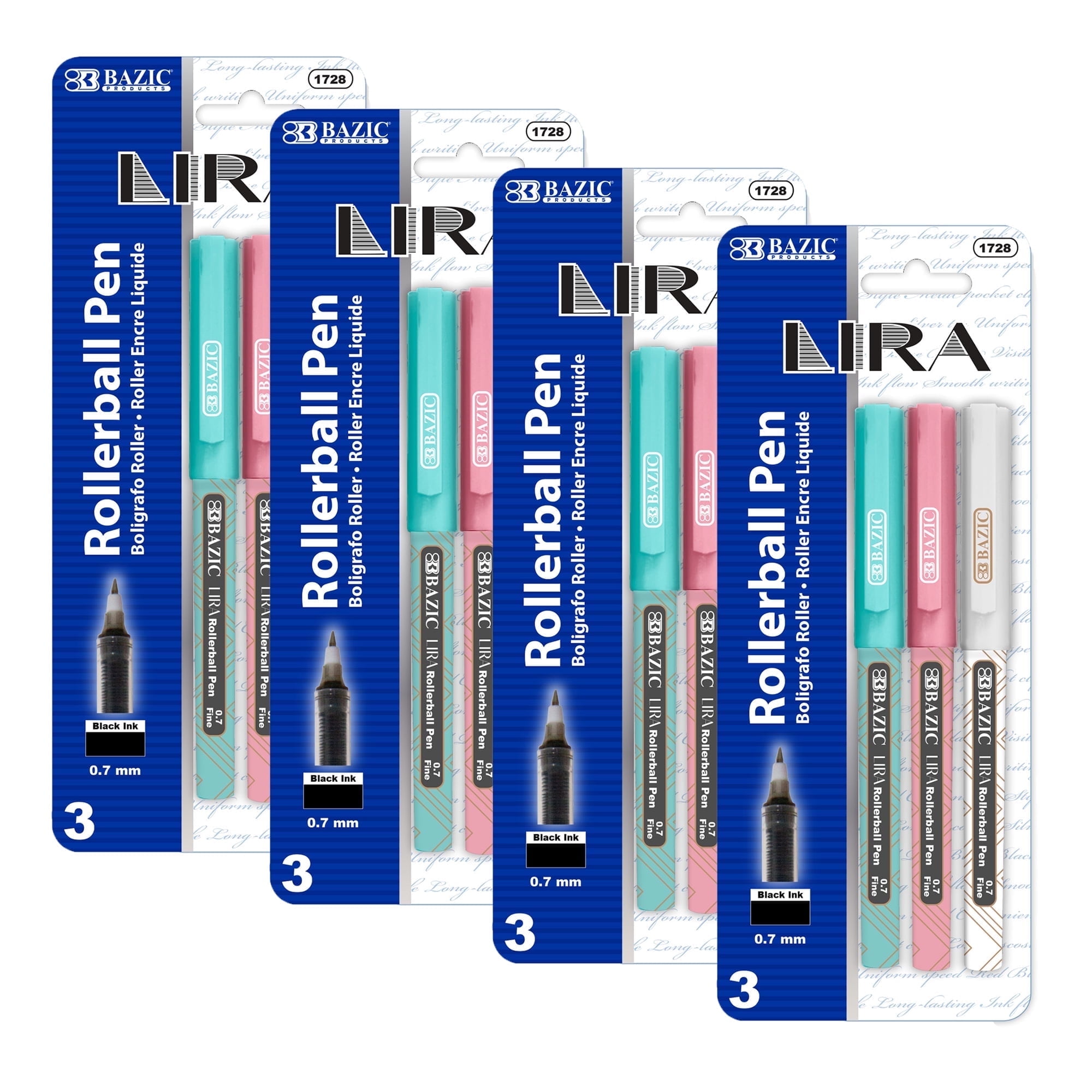 BAZIC Lira 0.7mm Rollerball Pen, Black Ink Fine Point Liquid Ink Pens ...