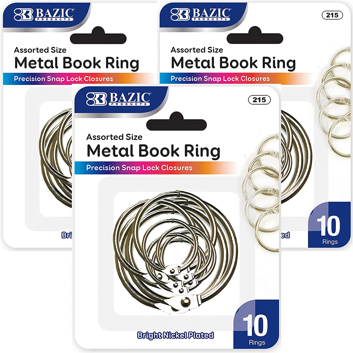 BAZIC Loose Leaf Binder Ring (1", 1 1/2", 2"), Book Rings (10/Pack), 3 ...
