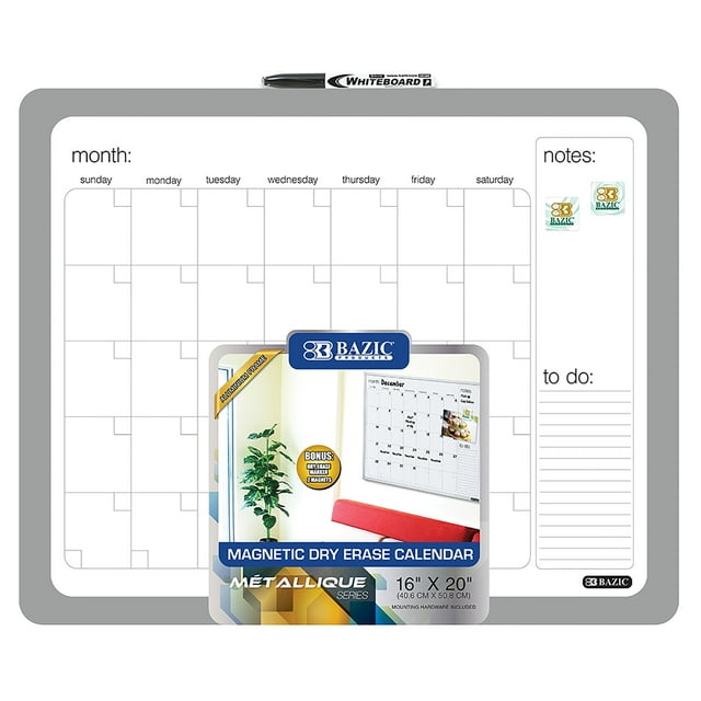 BAZIC Magnetic Dry Erase Calendar Board Aluminium Frame 16"x20", 6-Pack ...