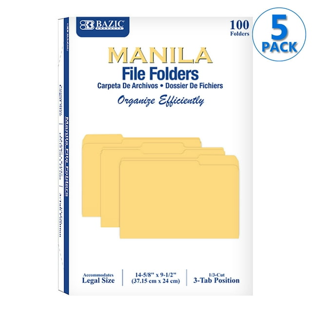 BAZIC Manila File Folder 1/3 Cut Legal Size 14 5/8" x 9 1/2", 500-Count ...