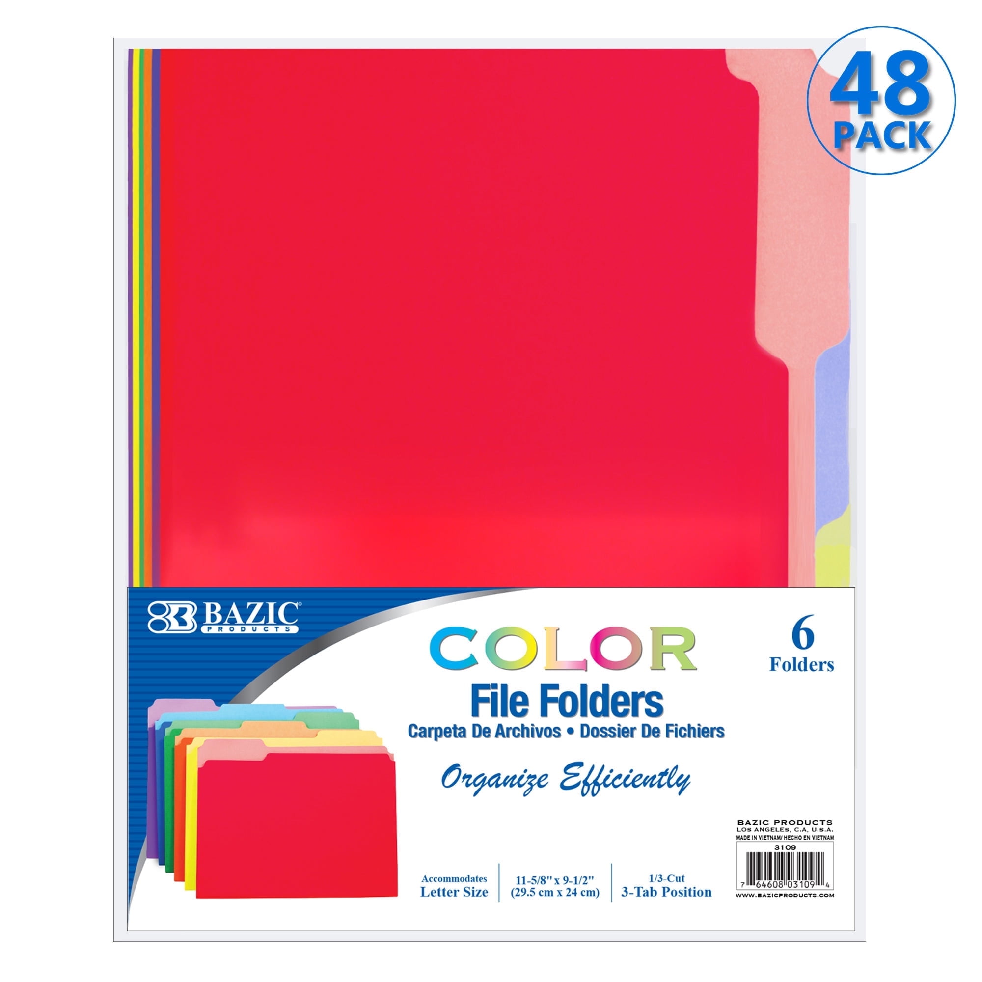 BAZIC Manila File Folder 1/3 Cut Letter Size, Left Right Center Tabs ...