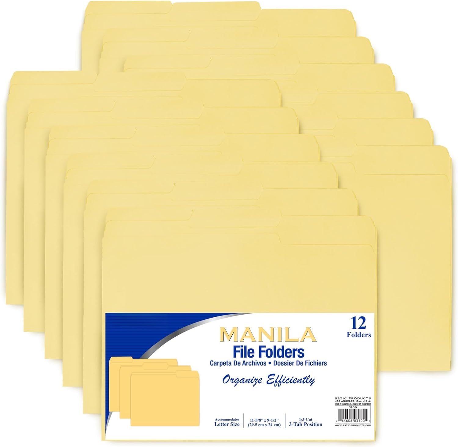 BAZIC Manila File Folder 1/3 Cut Letter Size, Left Right Center Tabs ...