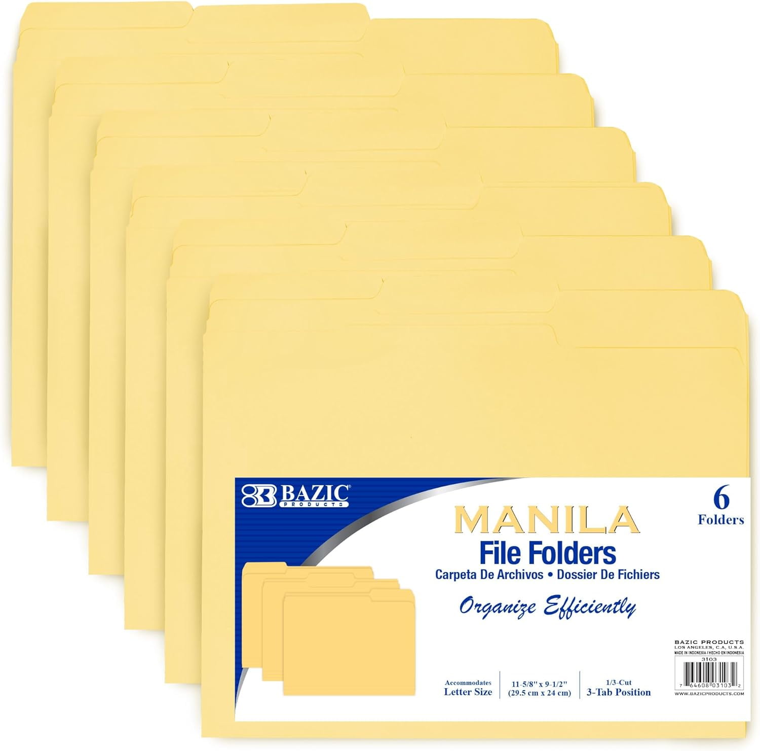BAZIC Manila File Folder 1/3 Cut Letter Size, Left Right Center Tabs ...